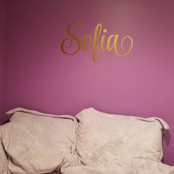 Script Name Wall Art, Monogram Wall Sticker, Gold Name Lettering ...