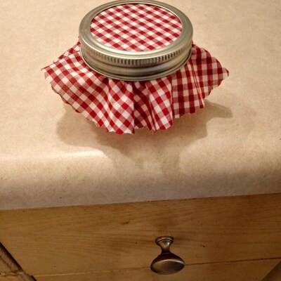 12 Red Gingham Jam Jar Covers, Cloth Fabric Toppers for Mason Jars ...