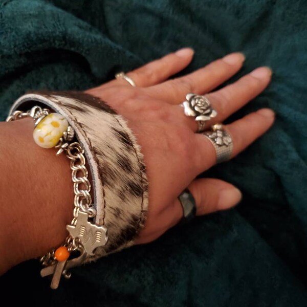 100% Brazilian Cowhide Bracelet / Hair on Cowhide Leather Cuff Cowhide ...
