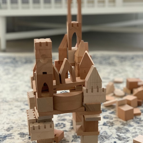 Handmade Wooden Toy Castle Building Blocks 133pc USA - Etsy
