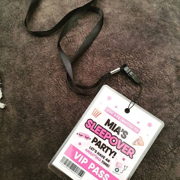Personalised Pink Sleepover Slumber Party Style VIP Pass & Lanyard ...