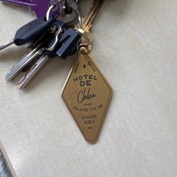 Personalized Vintage Hotel Keychain // Gold Key Ring // Personalised ...