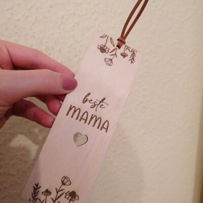 Lesezeichen aus Holz mit Lederband Beste Mama, Oma Geburtstag oder ...