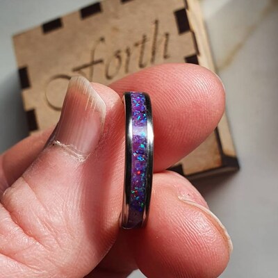 Titanium Purple Opal Glow Ring. Wedding Ring - Etsy