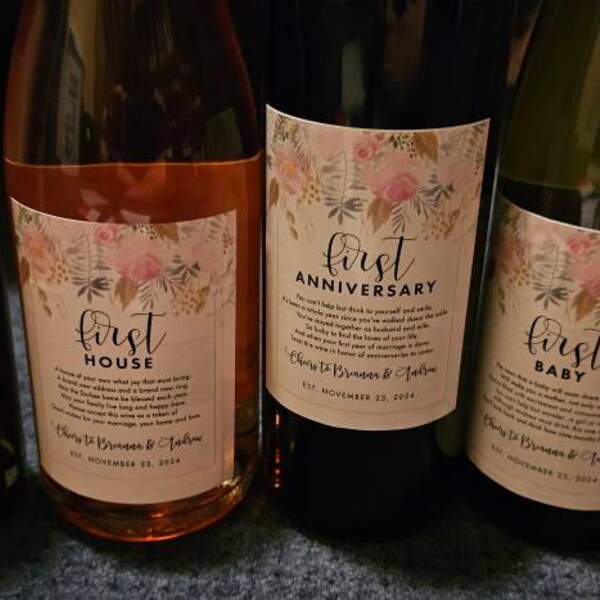 Year of Firsts Wine Labels - Personalized Wedding Milestone Wine Labels ...