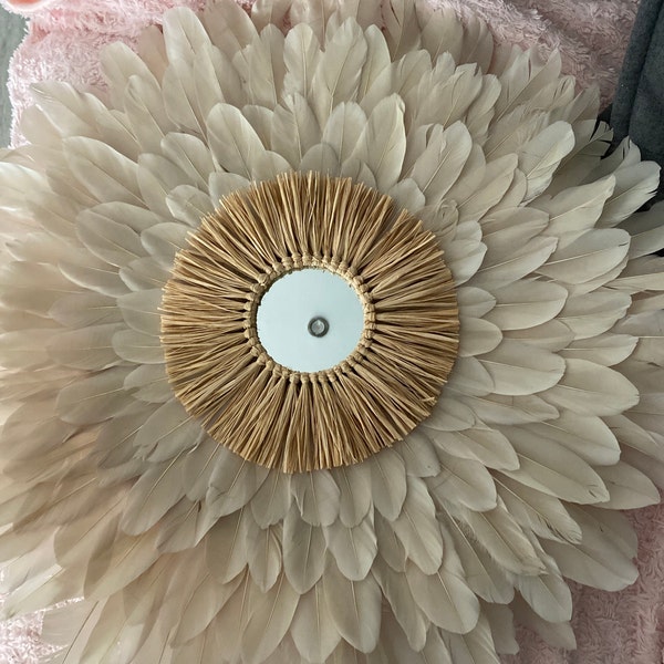 JUJUHAT “THE HELLO” in Raw Feathers With Its Natural Raffia Mirror - Etsy