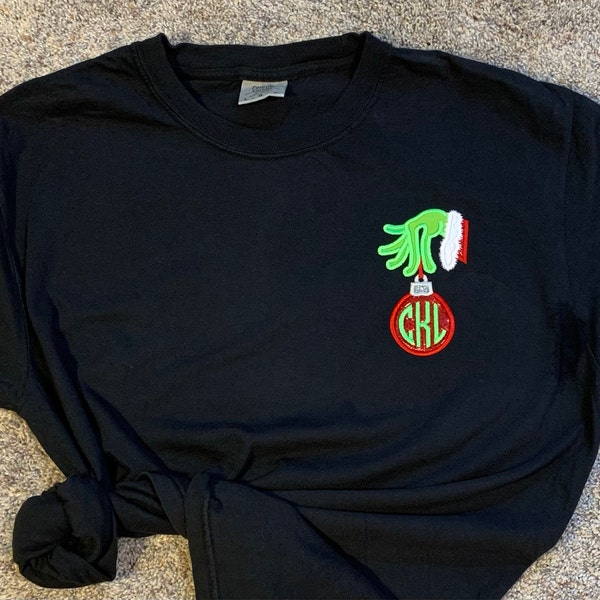 Green Monster Hand Monogram Applique Digital Machine Embroidery Design ...