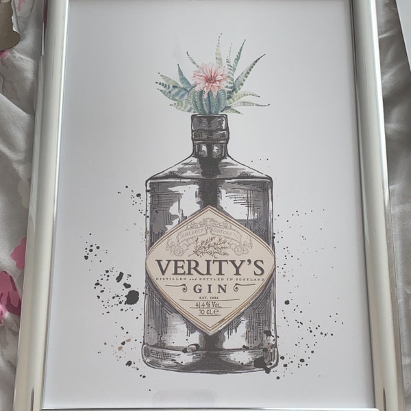 Personalised Gin Print With Floral Fauna Cactus Eucalyptus Vase A3 A4 ...