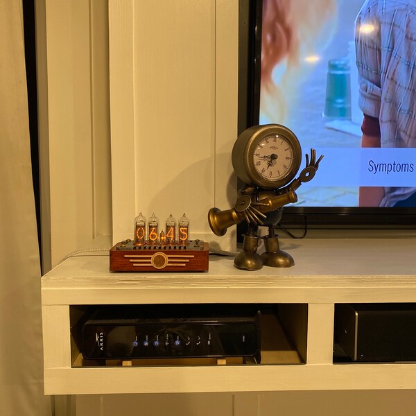 VFD Clock on IV-27 Vacuum Fluorescent Tube. Natural Solid Oak Case. USB ...