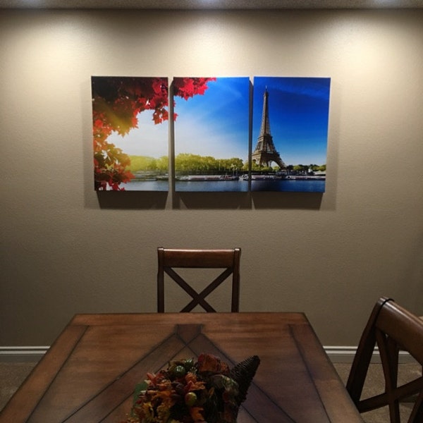 World Map Canvas Print 3 Panel Split Orange Black Color Art, Triptych ...