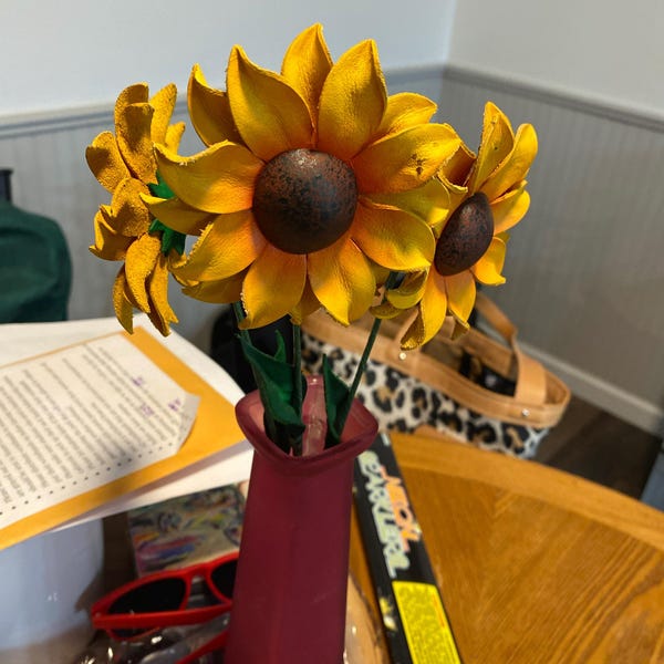 Leather Sunflower Long Stem - Etsy