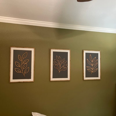 Wood Leaf Wall Art Leaf Line Art Set of 3 Botanical Wooden Wall Hanging ...