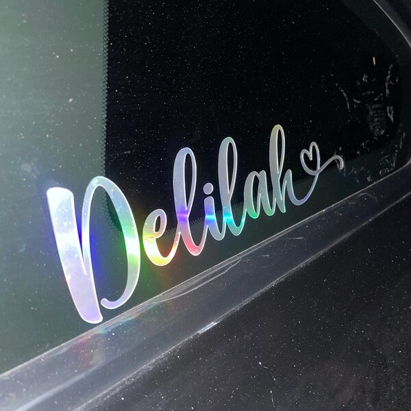 Holographic Name Decal, Custom Name Decal With Heart, Personalized Name ...