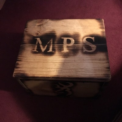 WOOD ART Fire Burned Wooden Storage Box Cabin Hunting Hunter Chest Man ...