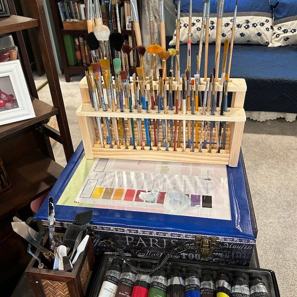 Wooden Paint Brush Holder Paintbrush Stand Made in USA Wood Brush Caddy ...