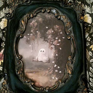 Cute Ghost Holding A Candle, Vintage Digital Ghost Painting, Dark ...