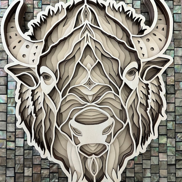 Bison Head Layered Design for Cutting, Vector File for Laser and Paper ...