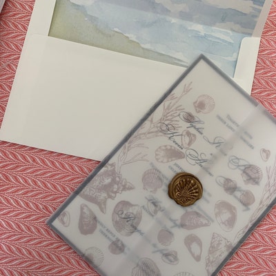 Beach Wedding Invitation Vellum Jacket Seashell Vellum Wrap for 5x7 ...