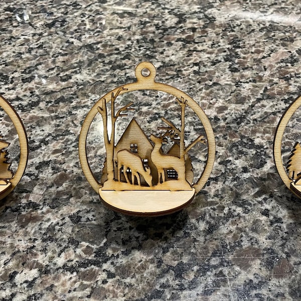 3D Laser Cut Tree Bauble Wood Christmas Ball Ornament Round Design ...