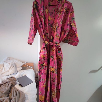 Pink Bird Ofmd Robe, Indian Soft Cotton Kimono, Bridesmaid Robe, Kimono ...