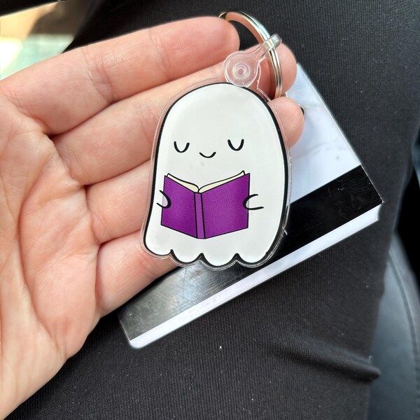 Ghost Reading Keychain, Cute Acrylic Bookish Keyring, Spooky Ghost ...