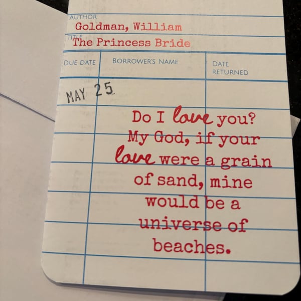 Princess Bride Valentine, Anniversary, Wedding Library Card, Book Quote ...
