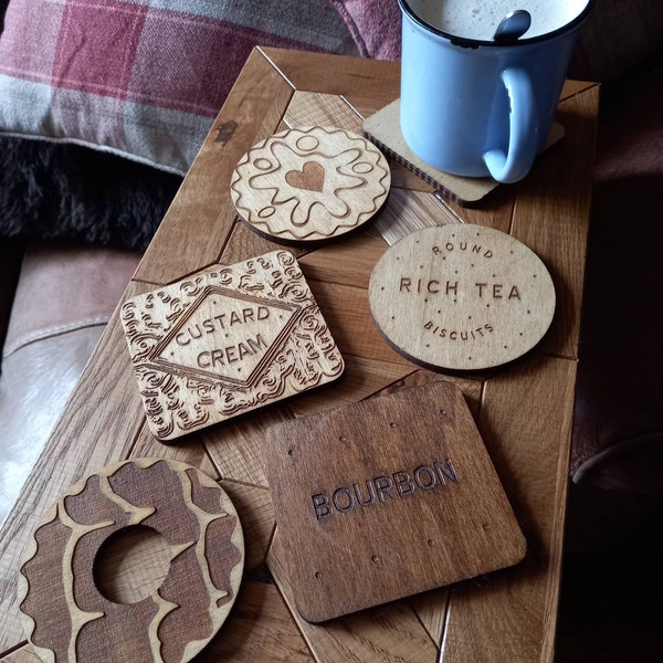 Set of 6 Classic Biscuit Coasters Wooden Bourbon, Custard Cream, Rich ...