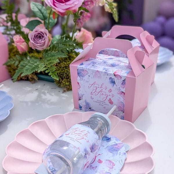 BUTTERFLY GOLD PURPLE Personalised Party Box Add Matching Paperie to Co ...