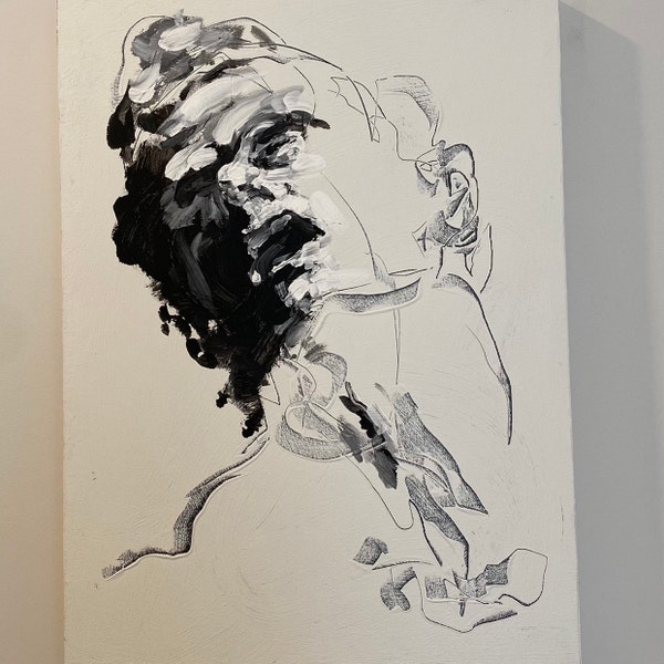 Original Drawing, Abstract Male Figure Line Drawing, 18x24", Black and ...