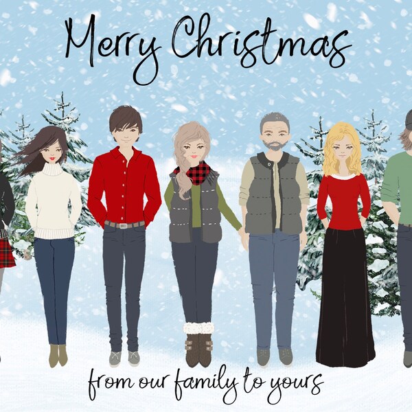 Printable Family Portrait Custom Christmas Card, Digital Family ...