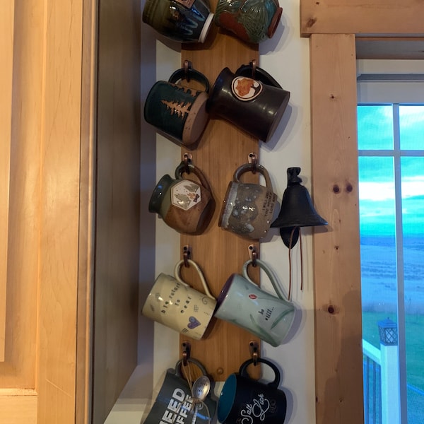 Vertical 10 or 12 Hook Mug Rack, Coffee Bar Ideas, Vertical Mug Rack ...