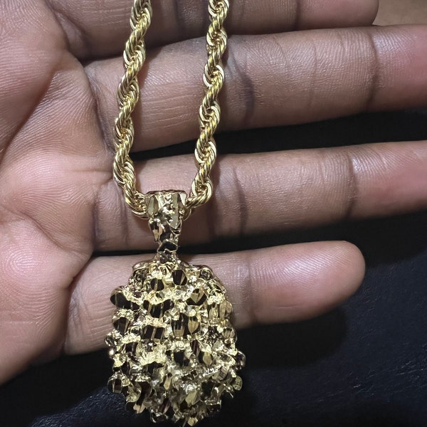 Gold Nugget Necklace: 14k Heavy Plated, Fade Free 4mm Rope Chain ...