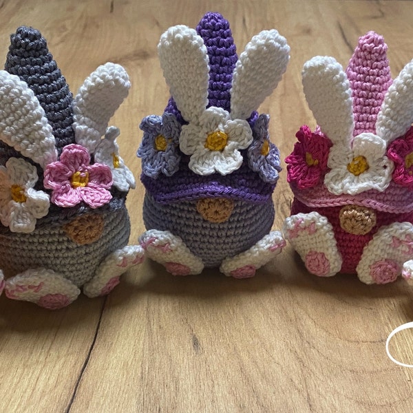 Easter Crochet Pattern Bunny Keychains With Crochet Flowers, Crochet ...