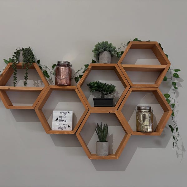 Set of 6 Hexagon Shelves Floating Shelf Honeycomb Shelf Crystal Shelf ...
