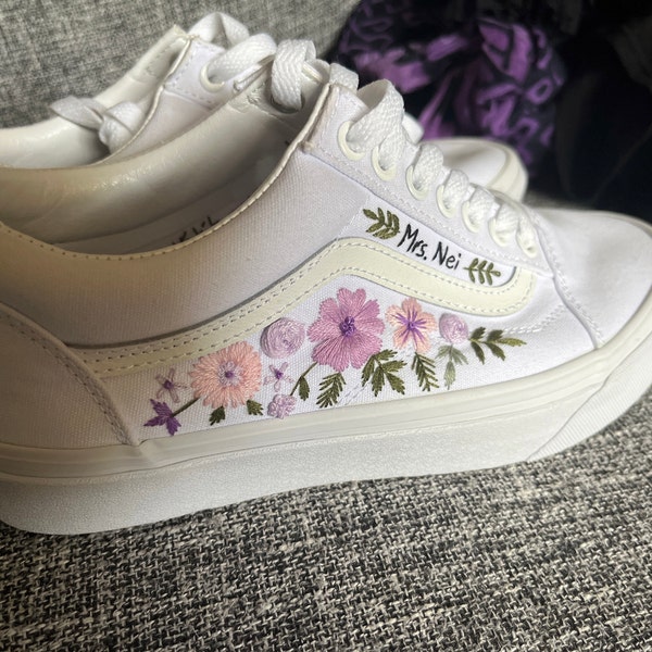 Custom Wedding Shoes, Bridal Flowers Embroidered Vans, Wedding Flowers ...
