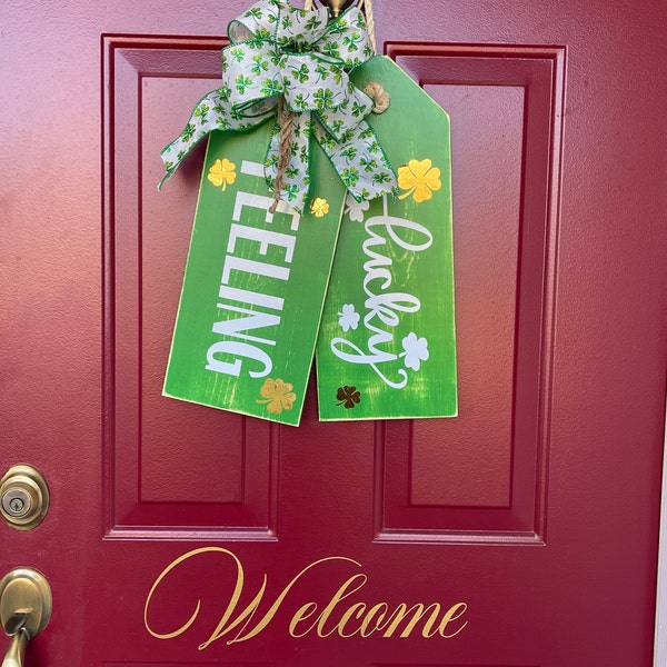 Feeling Lucky , Large Wooden Door Tag, Door Hanger, Farmhouse, St ...