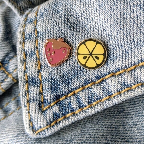 Tiny Eats Strawberry Pin, Lemon Pin, Fruit Pin, Enamel Pin, Board ...