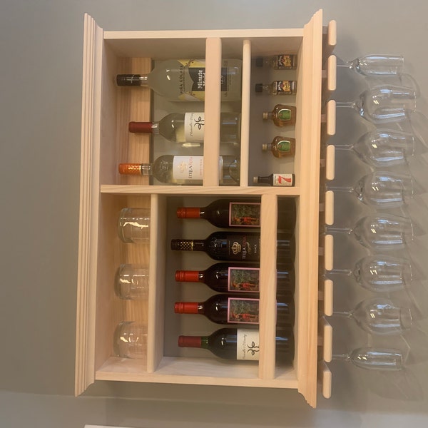 Mini Bar, Red Mahogany Stain Wine Rack, 3'x2' Liquor Cabinet, Wall ...