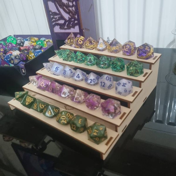 Dice Display Rack | 7 Polyhedral Dice Sets | Wooden | Laser Cut | PVA ...