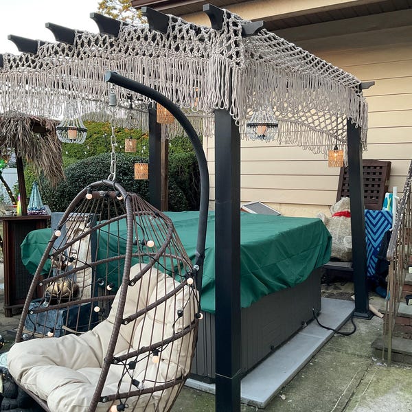 Handknitted Boho Style Macrame Cover With Grass Effect and Fringes ...