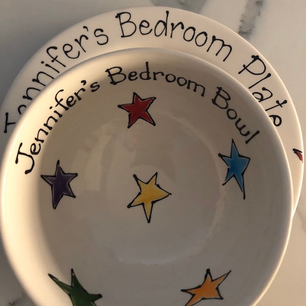 Personalised Snack Set, Ceramic Plates & Bowl Set, Dinner Set, Ceramic ...