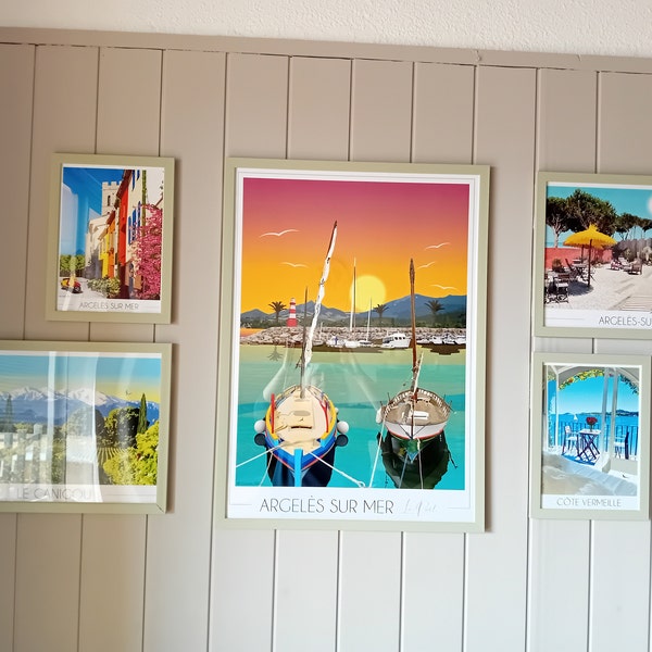 Affiche voyage Collioure et barque Catalane • Travel Poster • Affiche ...