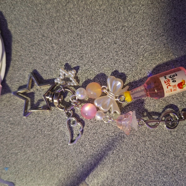 Aesthetic Y2k Beaded Pink Strawberry Korean Soda Star Keychain - Etsy