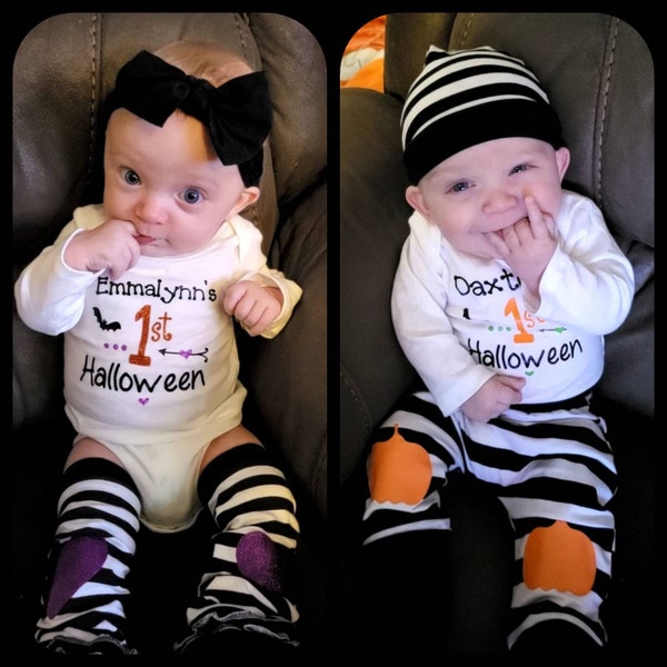 Twins Personalized Halloween Outfits, Newborn Boy Girl Twins, Twins 1st Halloween Outfit ...