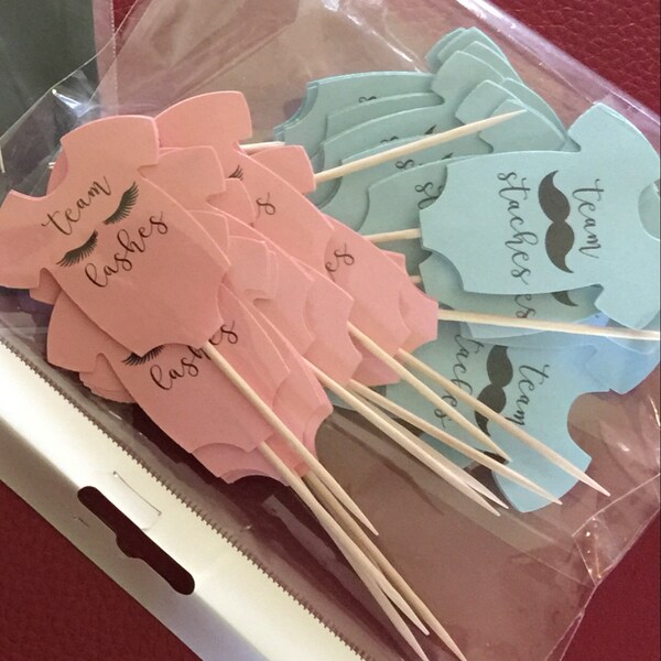 Set of 24pcs - Onesie Team Staches or Team Lashes Cupcake Toppers: Baby ...