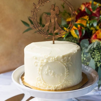 Boho Floral Wedding Cake Topper With Dog Wreath Wood Cake - Etsy