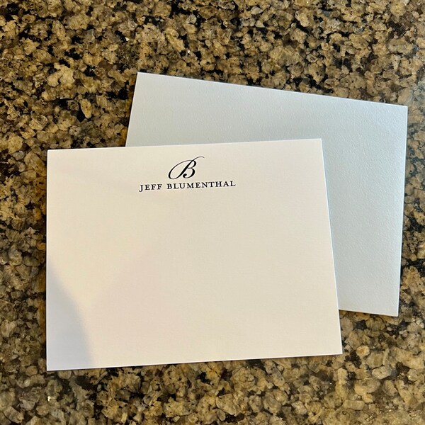 Folded Note Cards With Monogram and Name, Personalized Fold Over ...