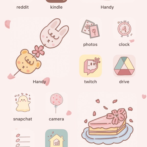 CUTE SAKURA Hand Drawn Icon Pack With Wallpapers | Cherry Blossom App ...