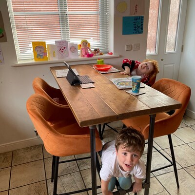 Bar Dining Table 3 Planks High Breakfast Table Dark Grey Legs Reclaimed ...