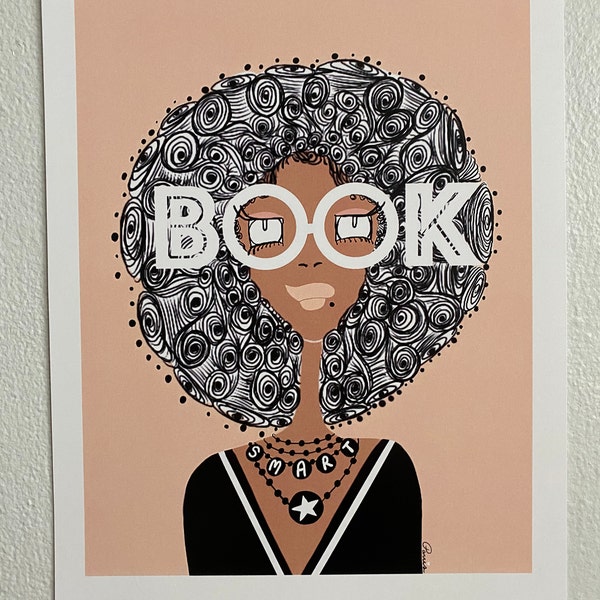 Book Smart Afro Art Print: African American Woman Illustration - Etsy